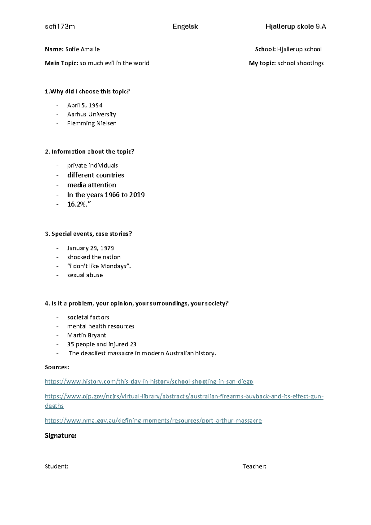 So much evil in the world- outline - sofi173m Engelsk Hjallerup skole 9 ...