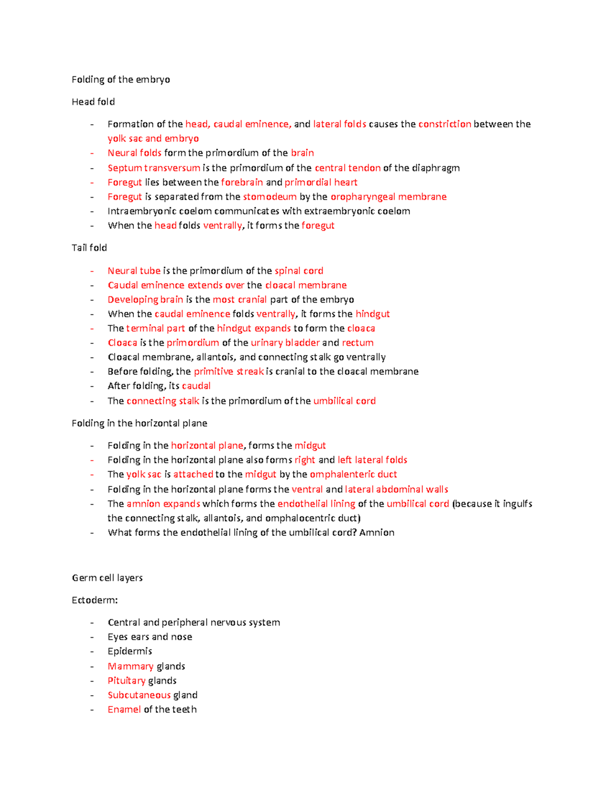 Embryology week 4-8 - paper - Folding of the embryo Head fold ...