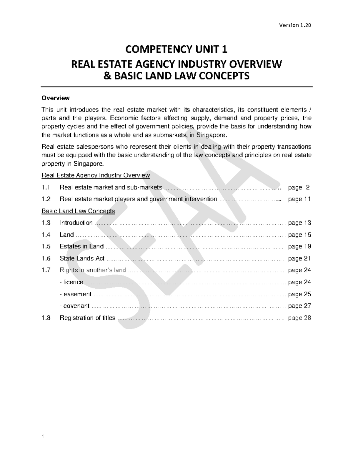 Competency Unit 1 Version 1 - COMPETENCY UNIT 1 REAL ESTATE AGENCY ...