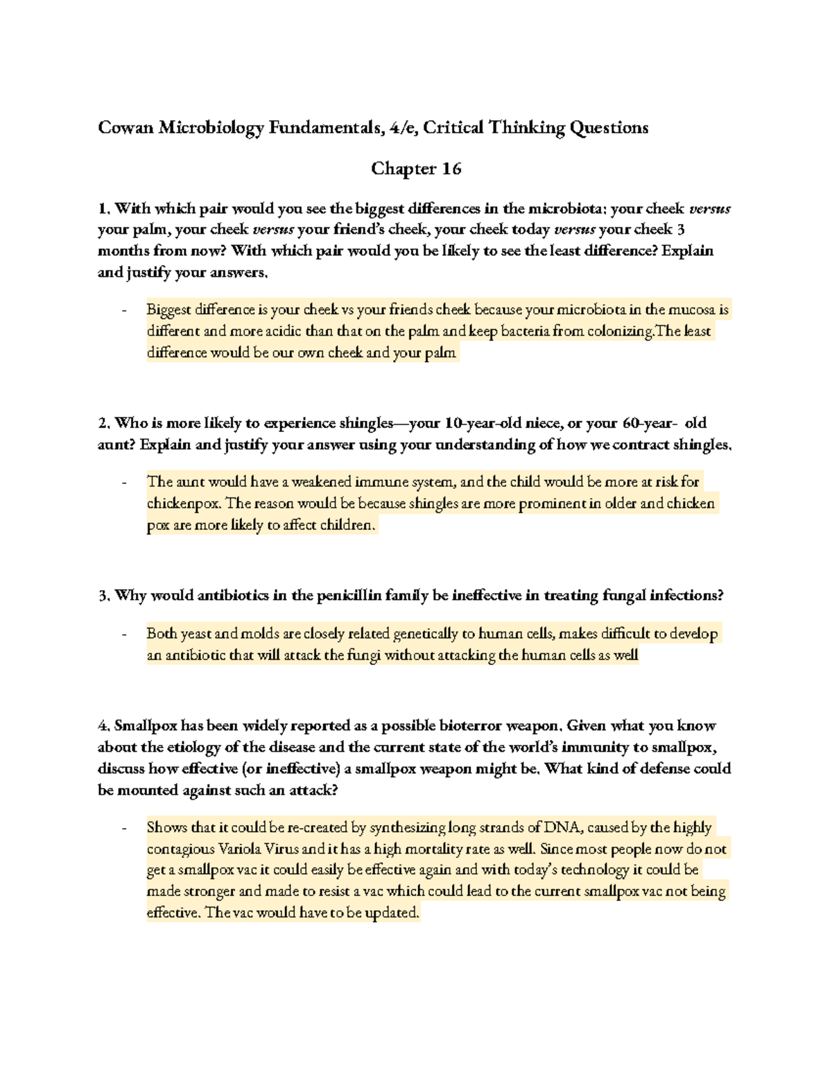 Critical Thinking Questions 16 - Cowan Microbiology Fundamentals, 4/e ...