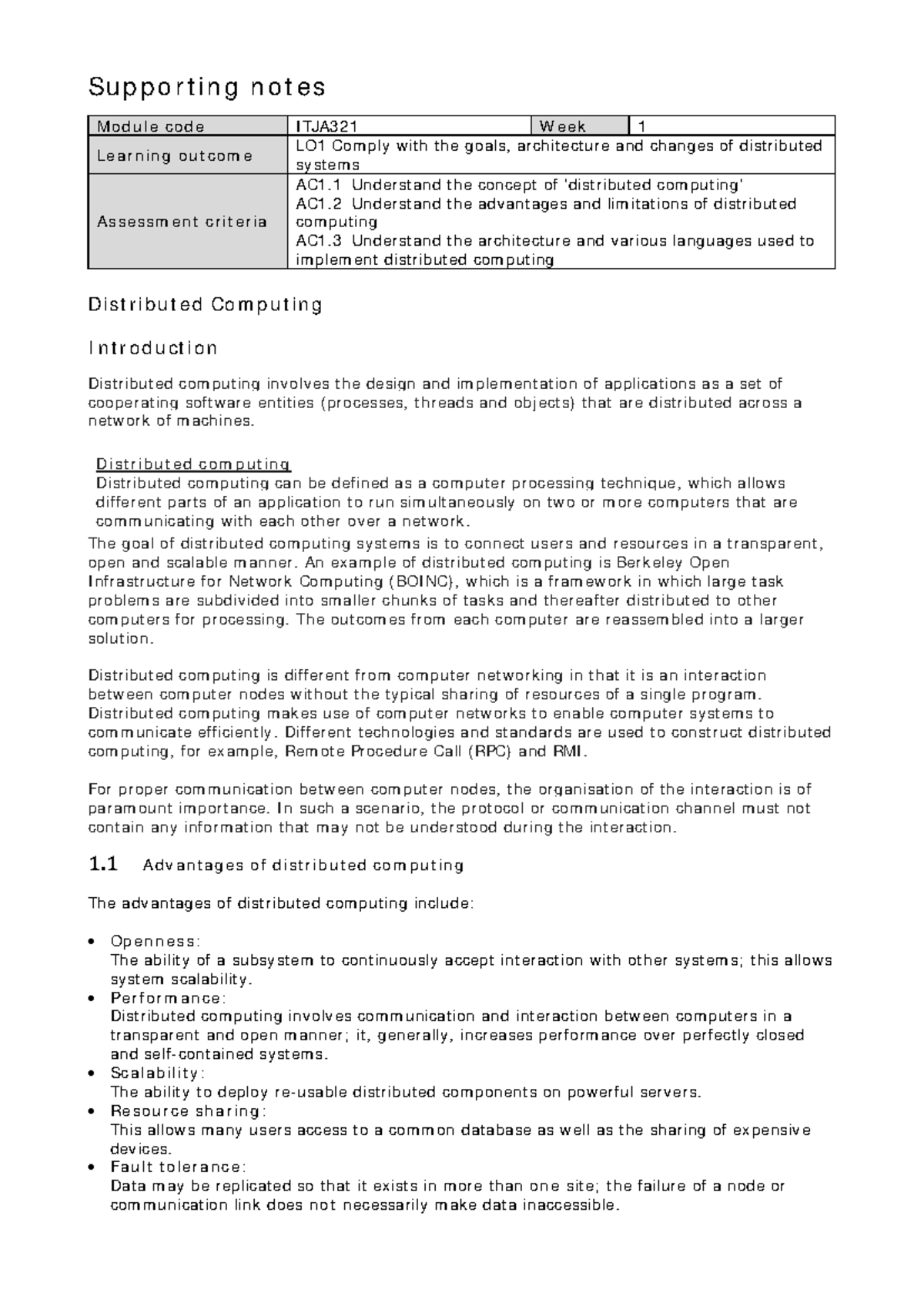 ITJA321 - Supporting Notes - Supporting notes Module code ITJA321 Week ...