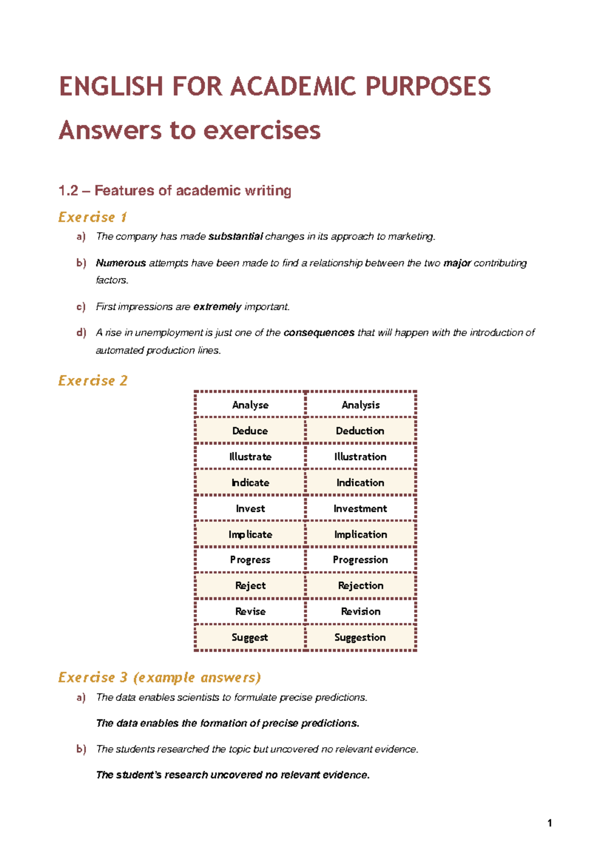 English for Academic Purposes Exercise Answers - ENGLISH FOR ACADEMIC ...