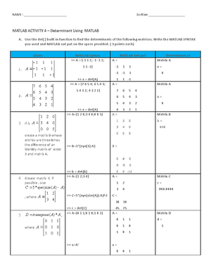 Act-5 - n/a - NAME : _______________________ SECTION:____________ MATLAB ACTIVITY 5 Linear - Studocu