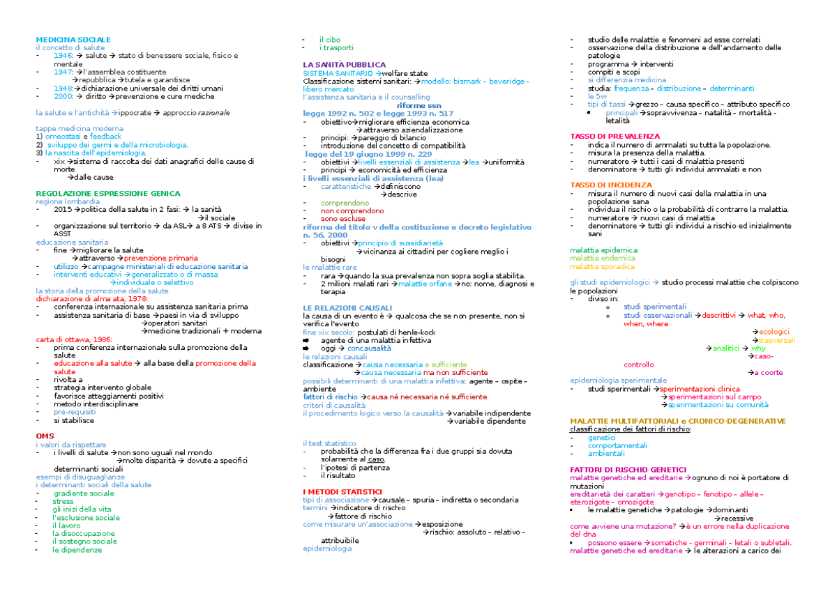 Schemi esame medicina - Elementi di diritto pubblico e legislazione sociale - UniCatt - Studocu