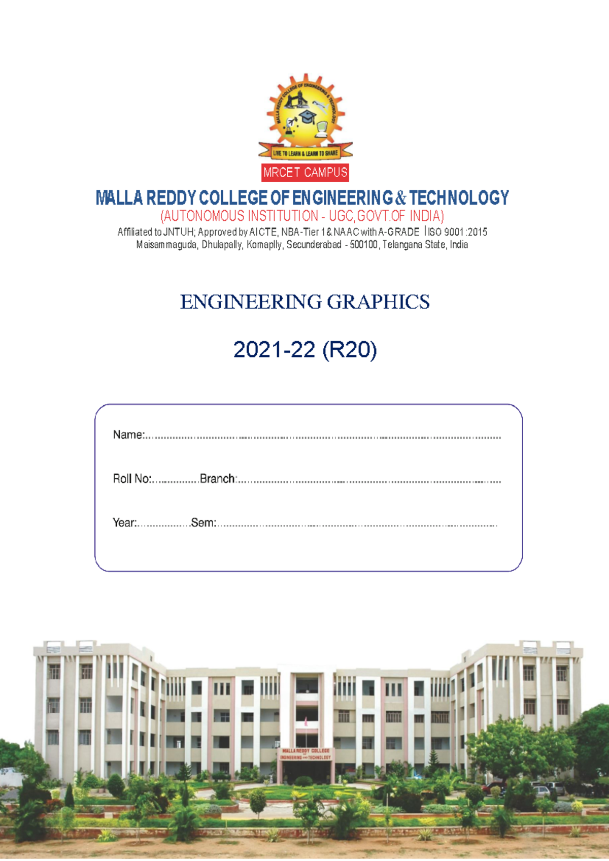 Engineering Graphics - MALLA REDDY COLLEGE OF ENGINEERING & TECHNOLOGY ...