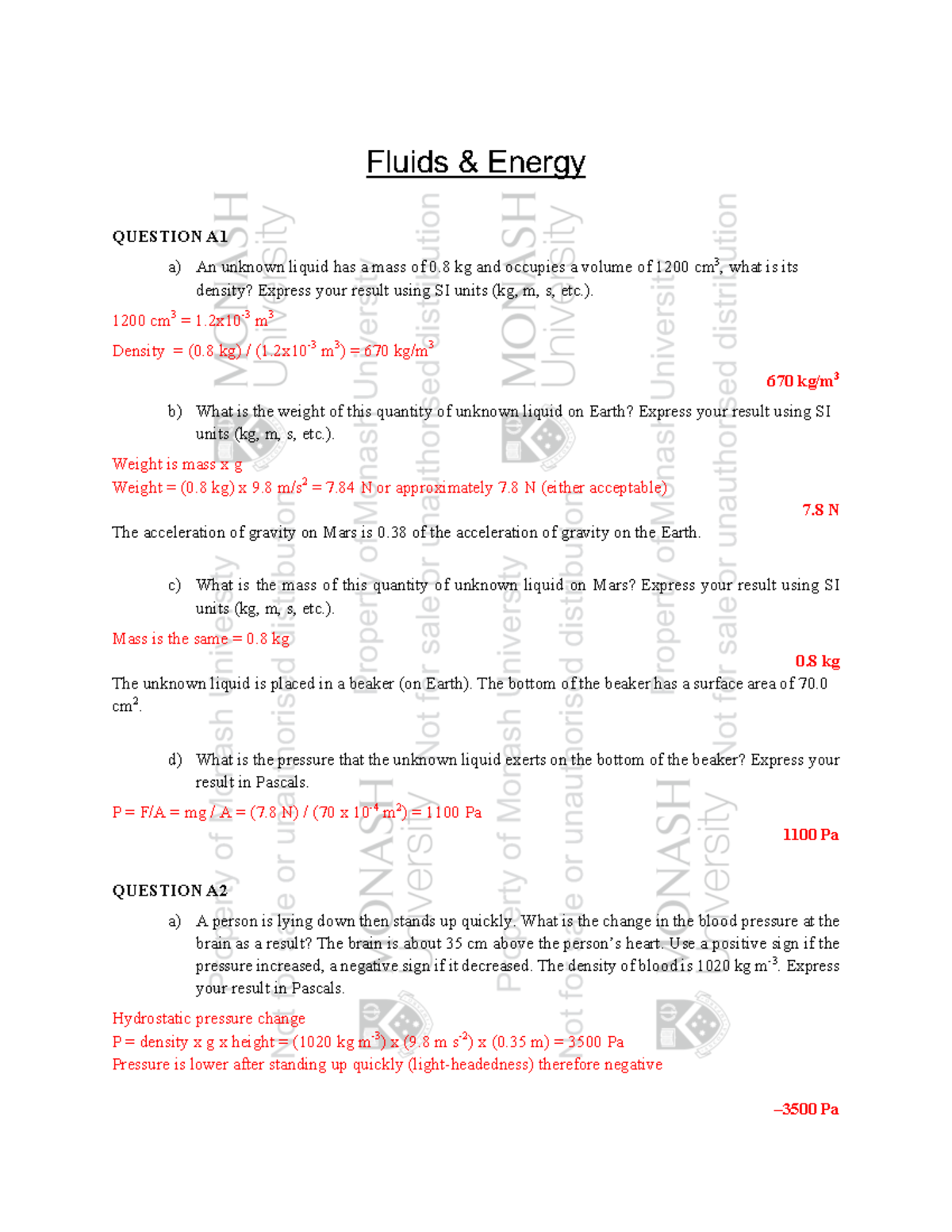 2022 BMS1031 Student workbook with solutions - Fluids & Energy QUESTION ...