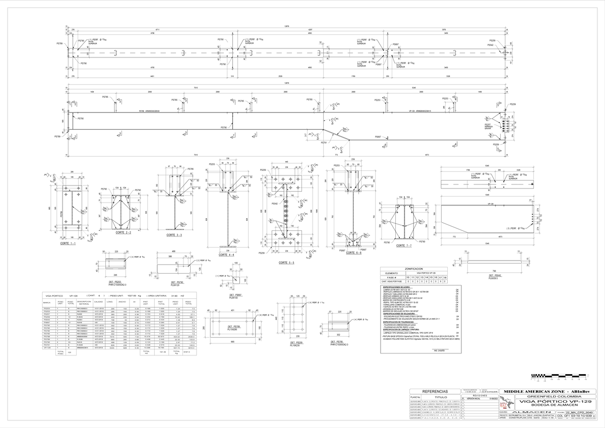 COL GF1 03-10 Pt-Es-039 - VIGA Portico VP-129 - Revisión 01 - CORTE ELEMENTO ####### CANT. VIGAS ...