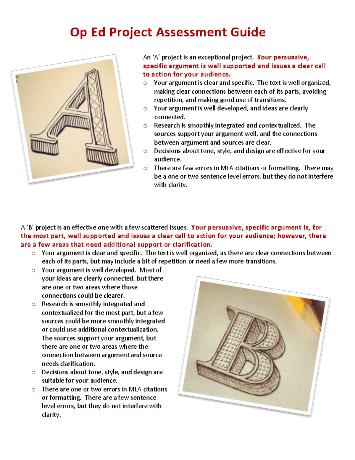 Op Ed Assessment Guide - An ‘A’ project is an exceptional project. Your ...