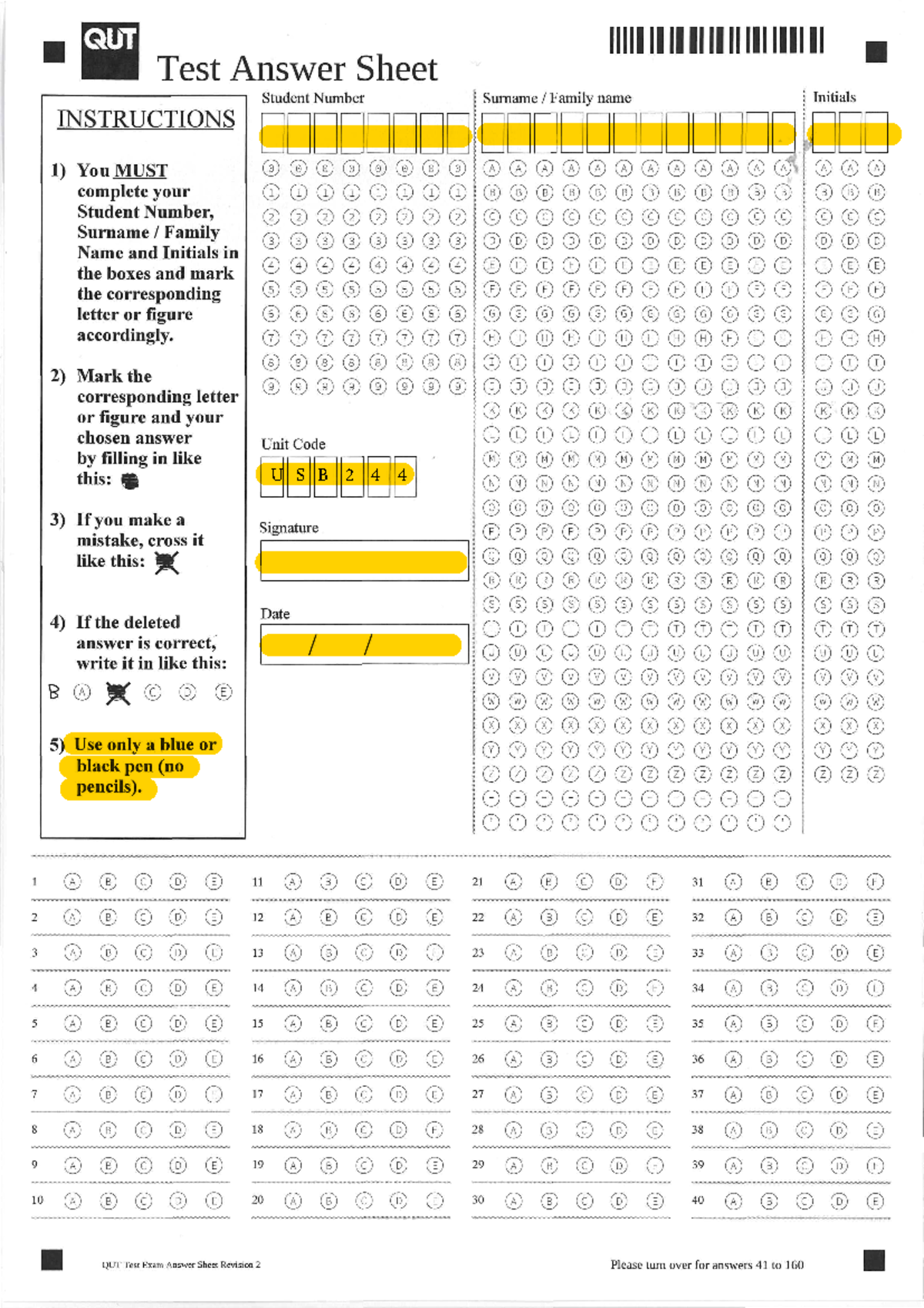 Final Exam Test Sheet - USB244 - U S B - Studocu