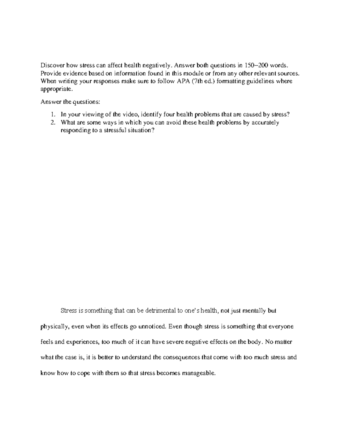 Stress and Health - Individual coursework assignment - Discover how ...