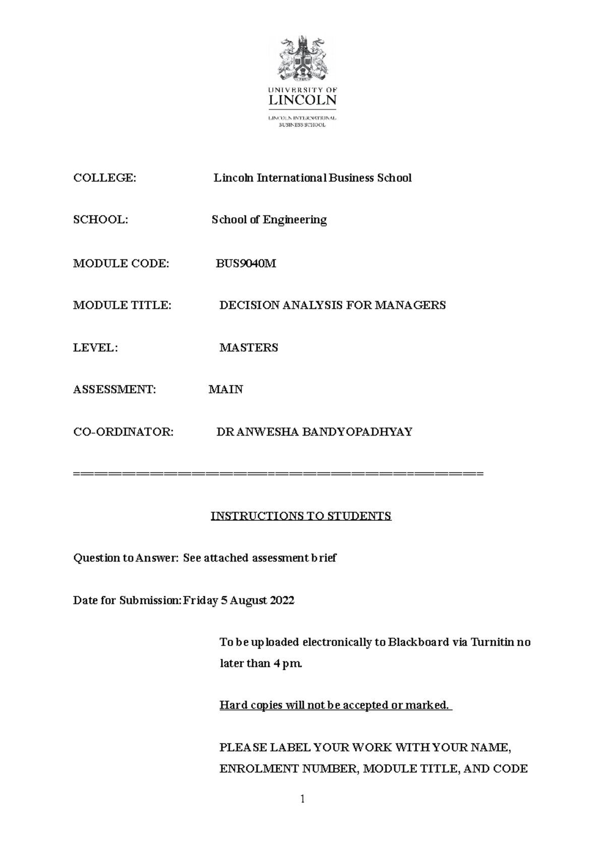 Main Assignments 1 - 6 Combined -BUS9040M - Answers Template - COLLEGE ...