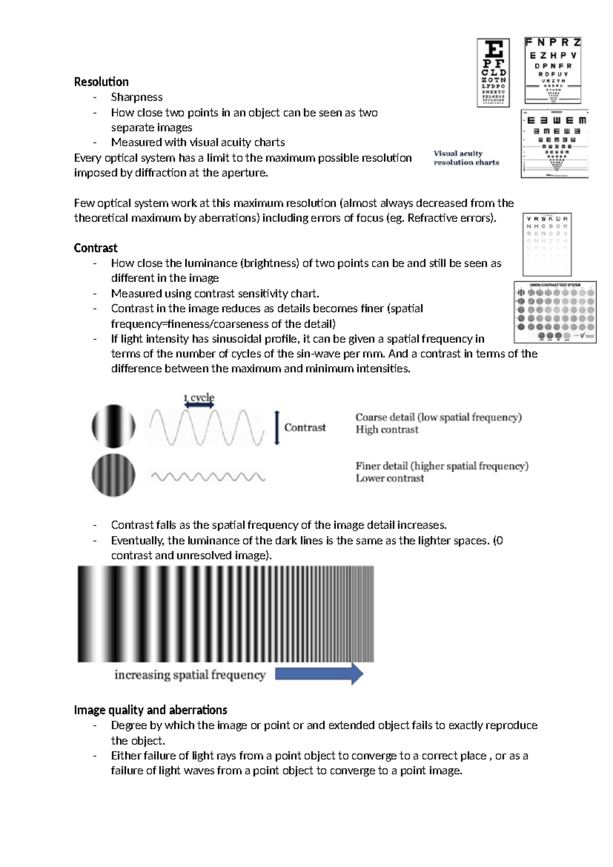 Optom week 4 lecture notes - Resolution - Sharpness - How close two ...