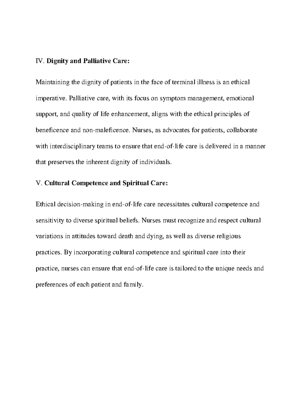 End-of-Life Care and Ethical Decision-Making-3 - IV. Dignity and ...