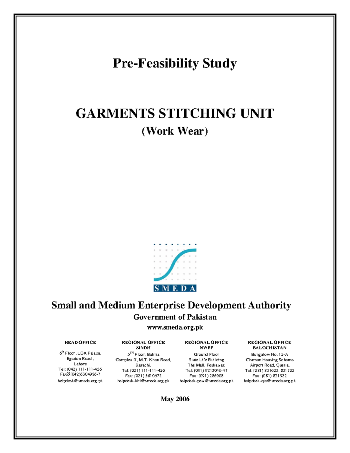 Pdfcoffee - you can read further - Pre-Feasibility Study GARMENTS STITCHING UNIT (Work Wear ...