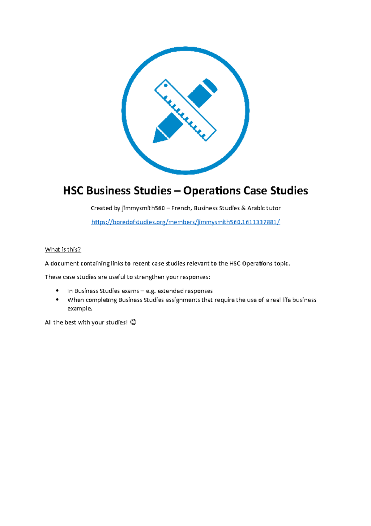 HSC Business Studies - Operations Case Studies - HSC Business Studies ...