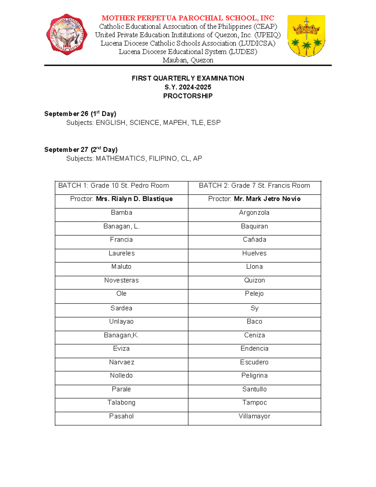 Proctorship 2 - thank u - MOTHER PERPETUA PAROCHIAL SCHOOL, INC ...