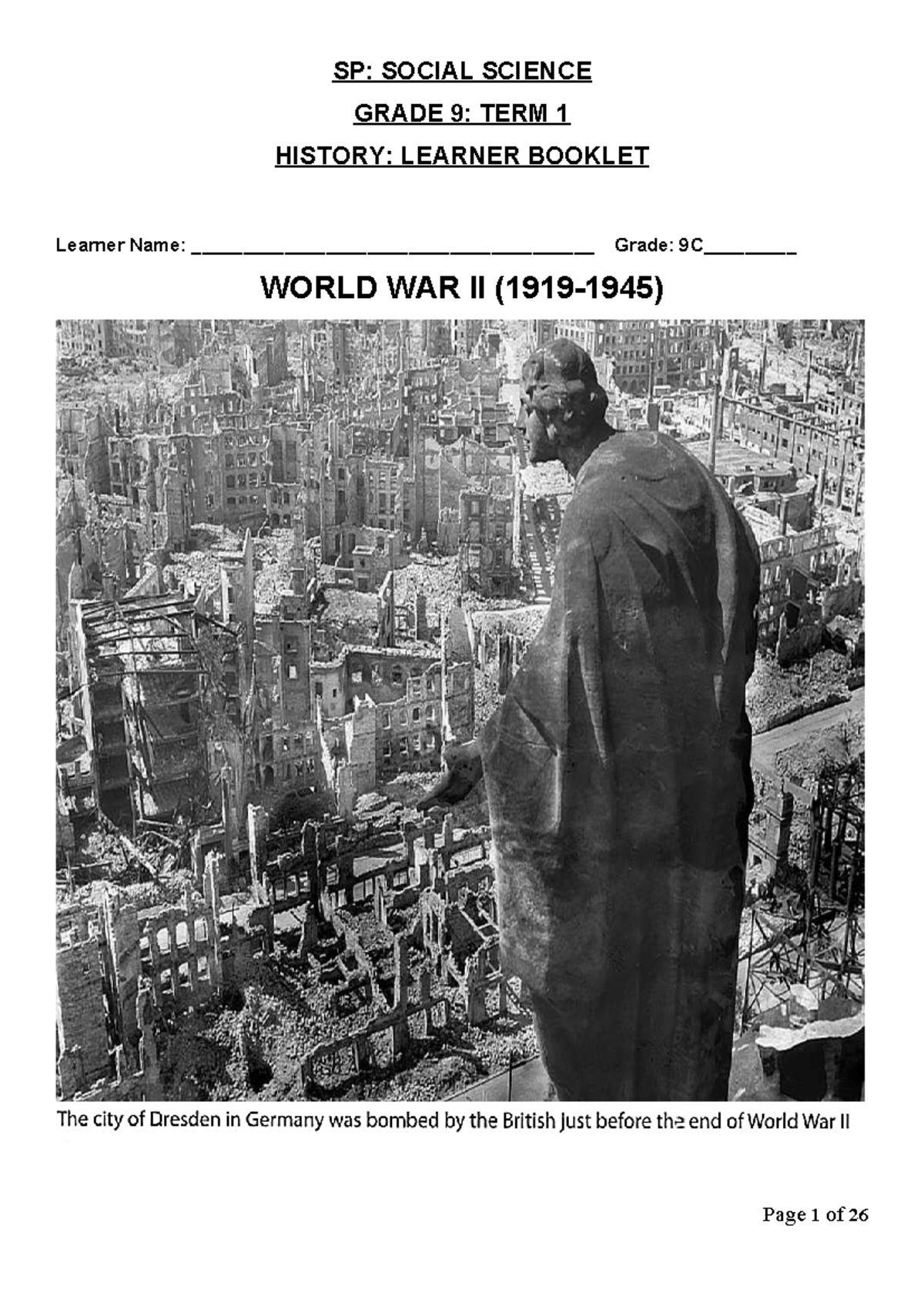 Gr9 T1 History Learner Booklet World War II - SP: SOCIAL SCIENCE GRADE ...
