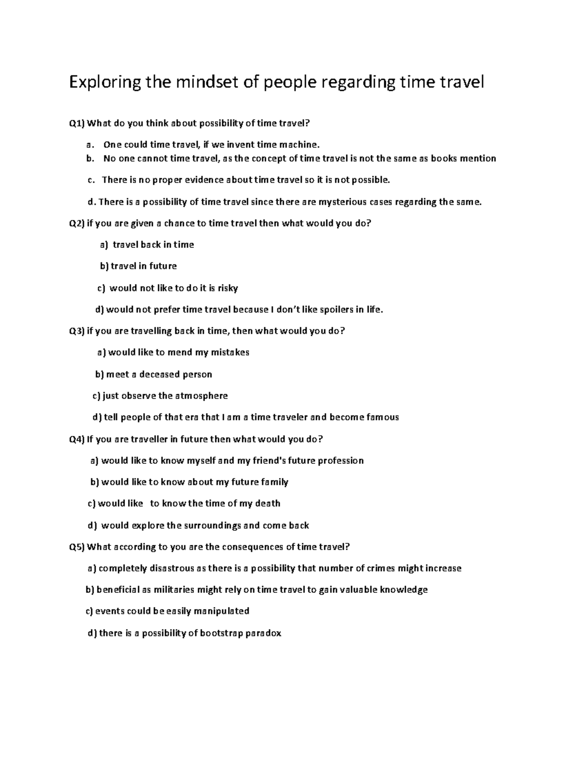 Exploring the mindset of people regarding time traavel - One could time ...