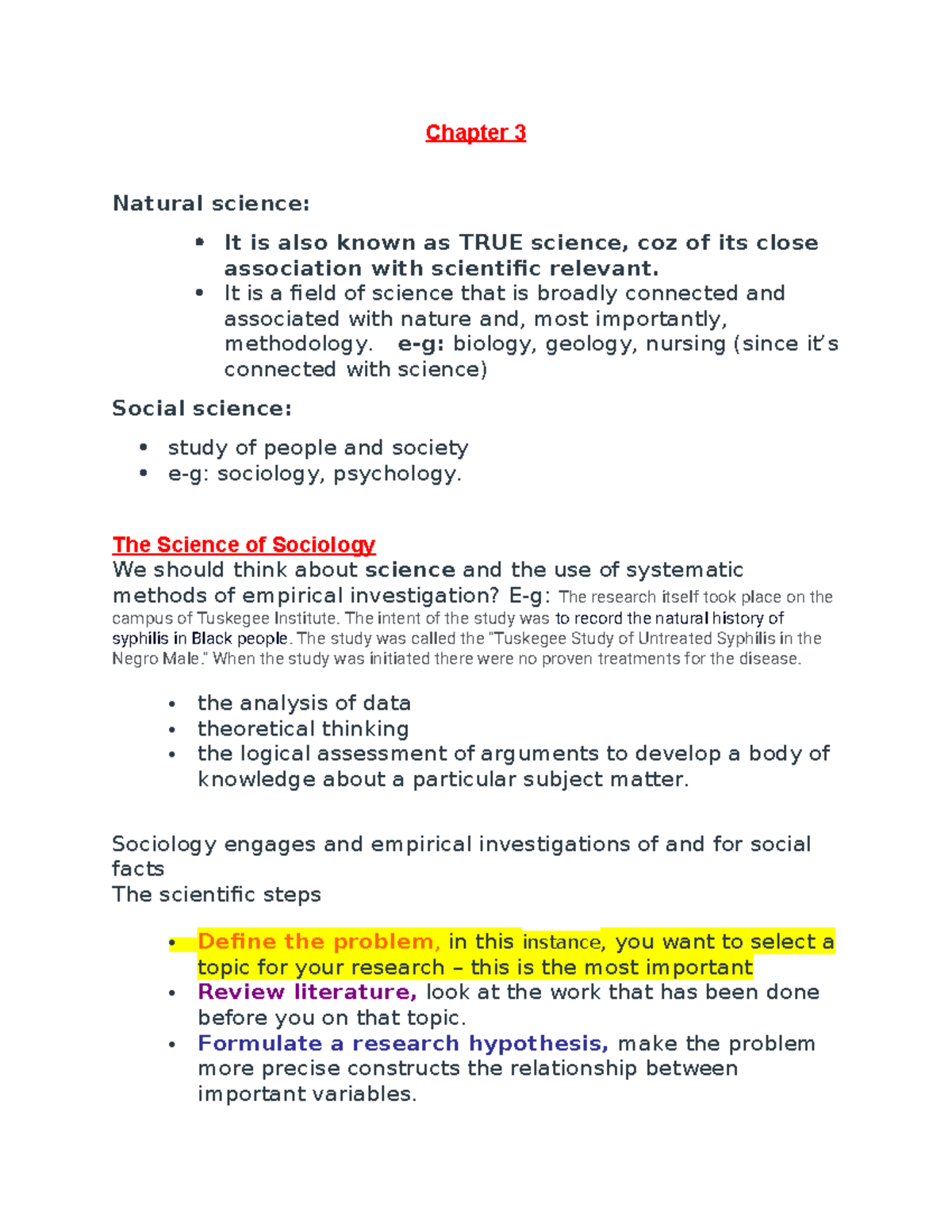 Chapter 2 - notes - Chapter 3 Natural science: It is also known as TRUE ...
