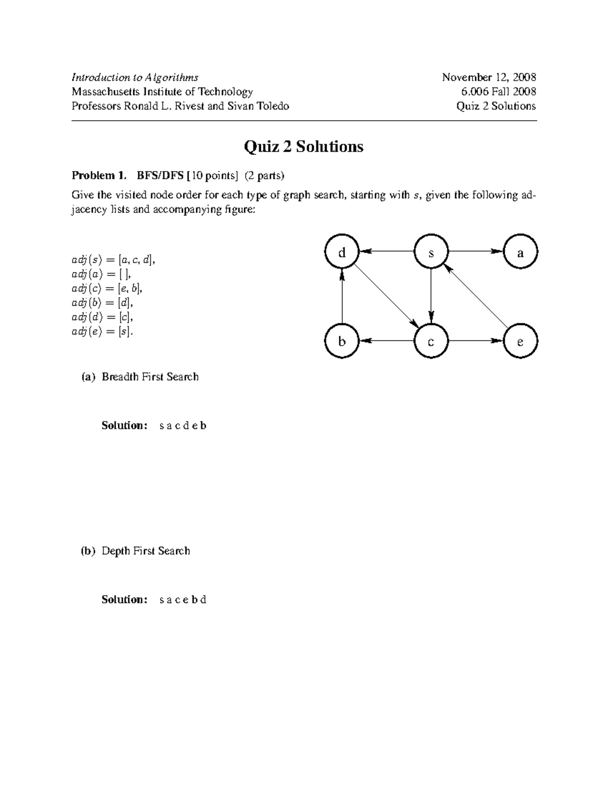 Quiz-graph - quiz - Introduction to Algorithms November 12, 2008 Massachusetts Institute of ...