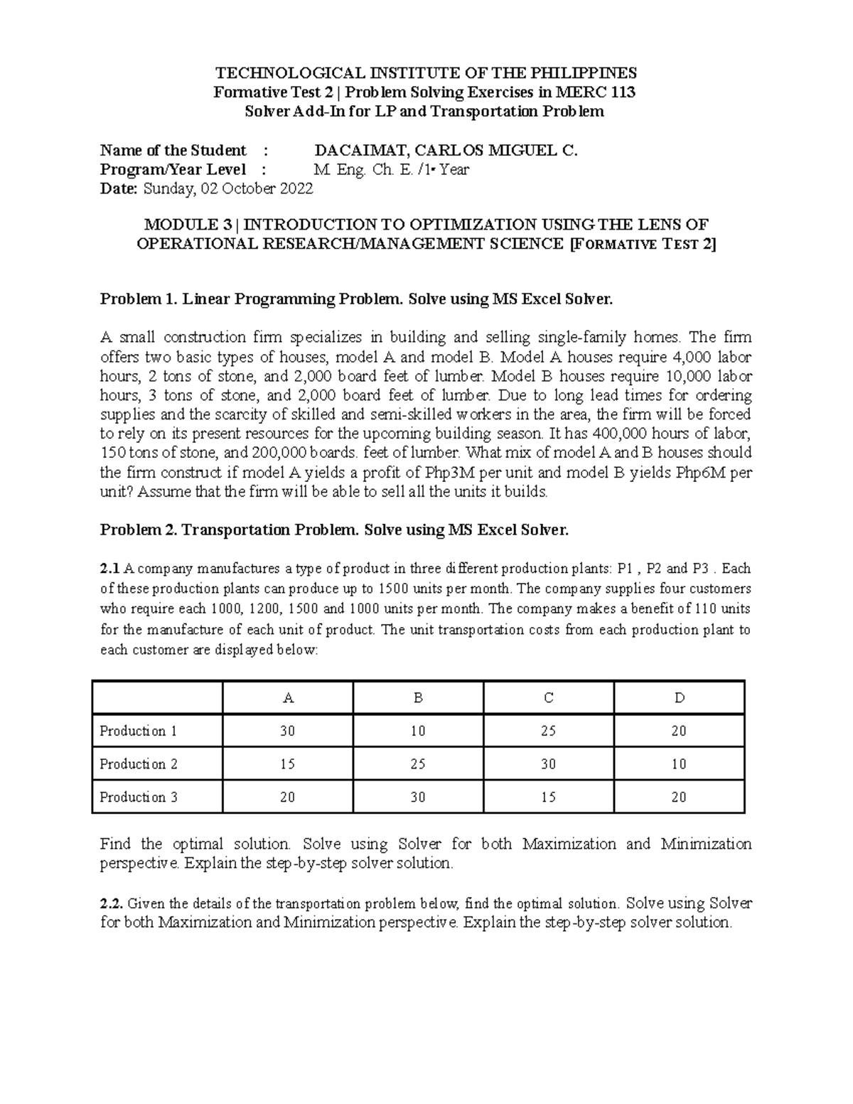 Dacaimat CMC - Formative Test 2 Solver Problem Solving Activity 02 Oct ...