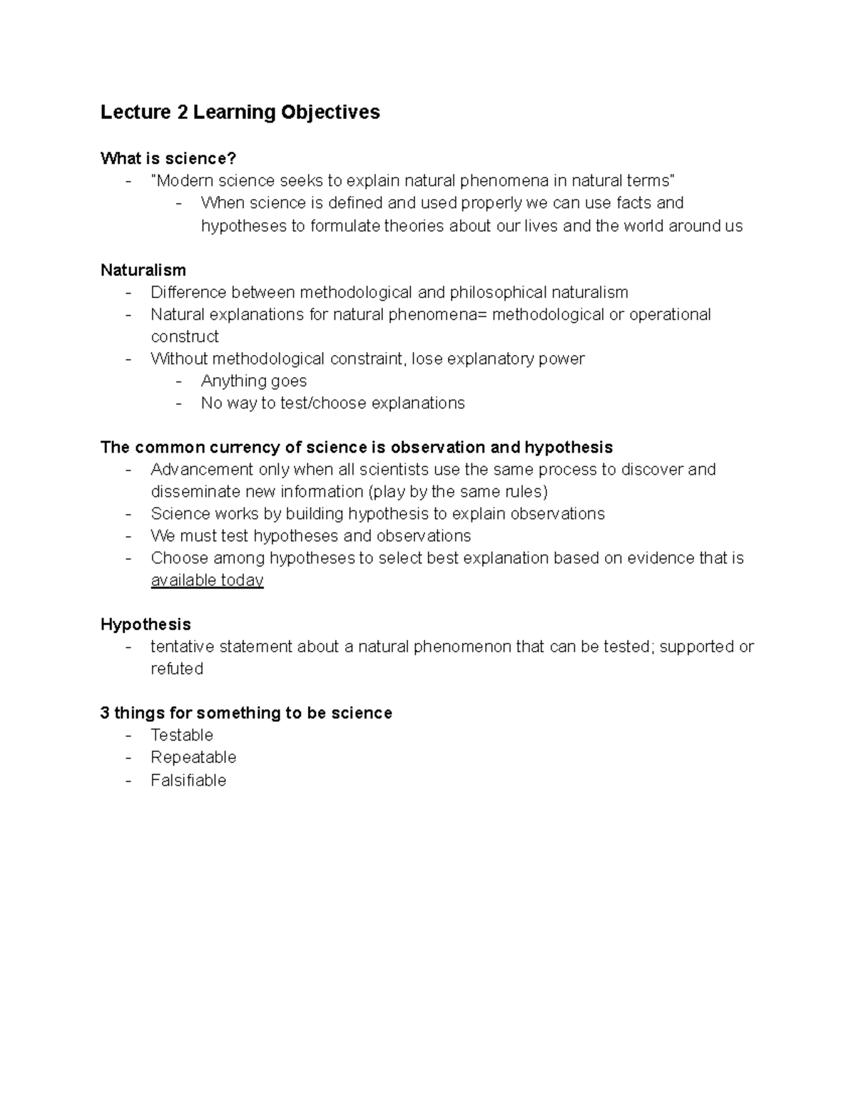 World of Animals SDSU Lecture 2 - Lecture 2 Learning Objectives What is science? - “Modern ...
