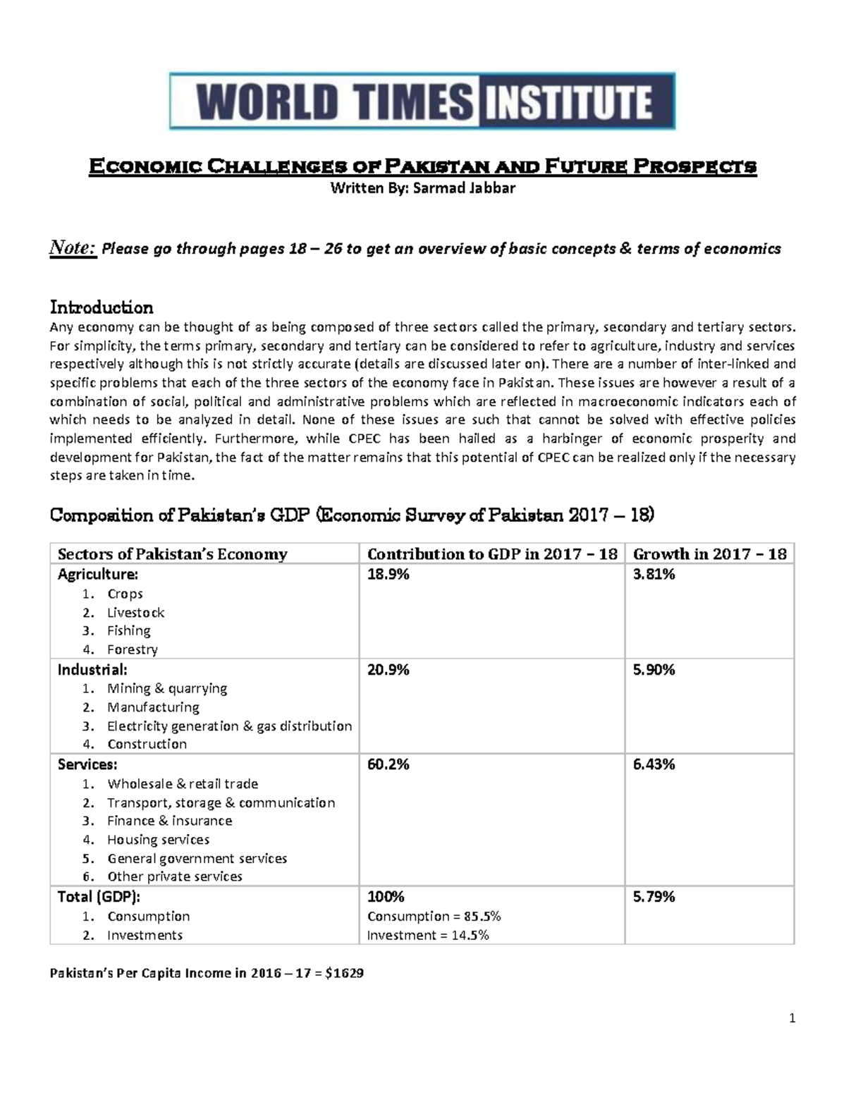 27. Economic Challenges of Pakistan - For simplicity, the terms primary ...