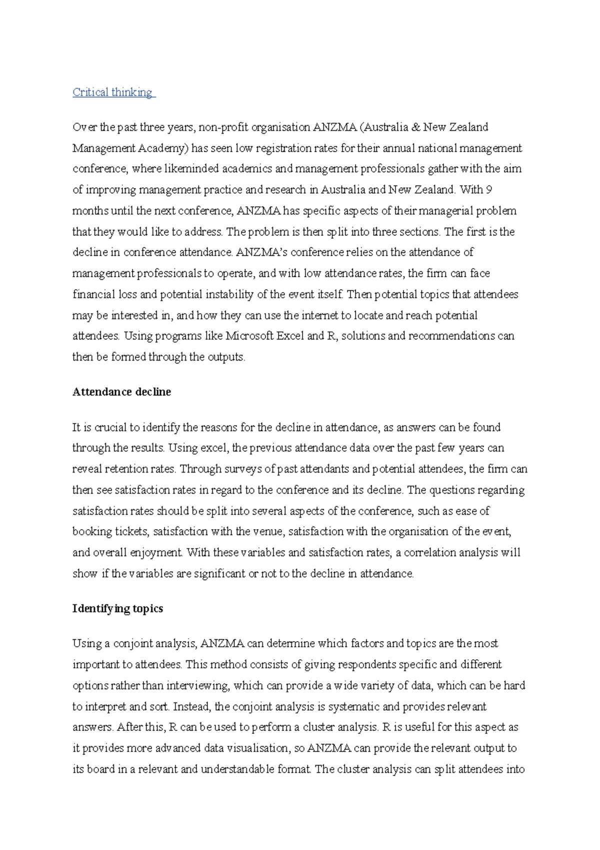 Individual report - anzma conference - Critical thinking Over the past three years, non-profit ...