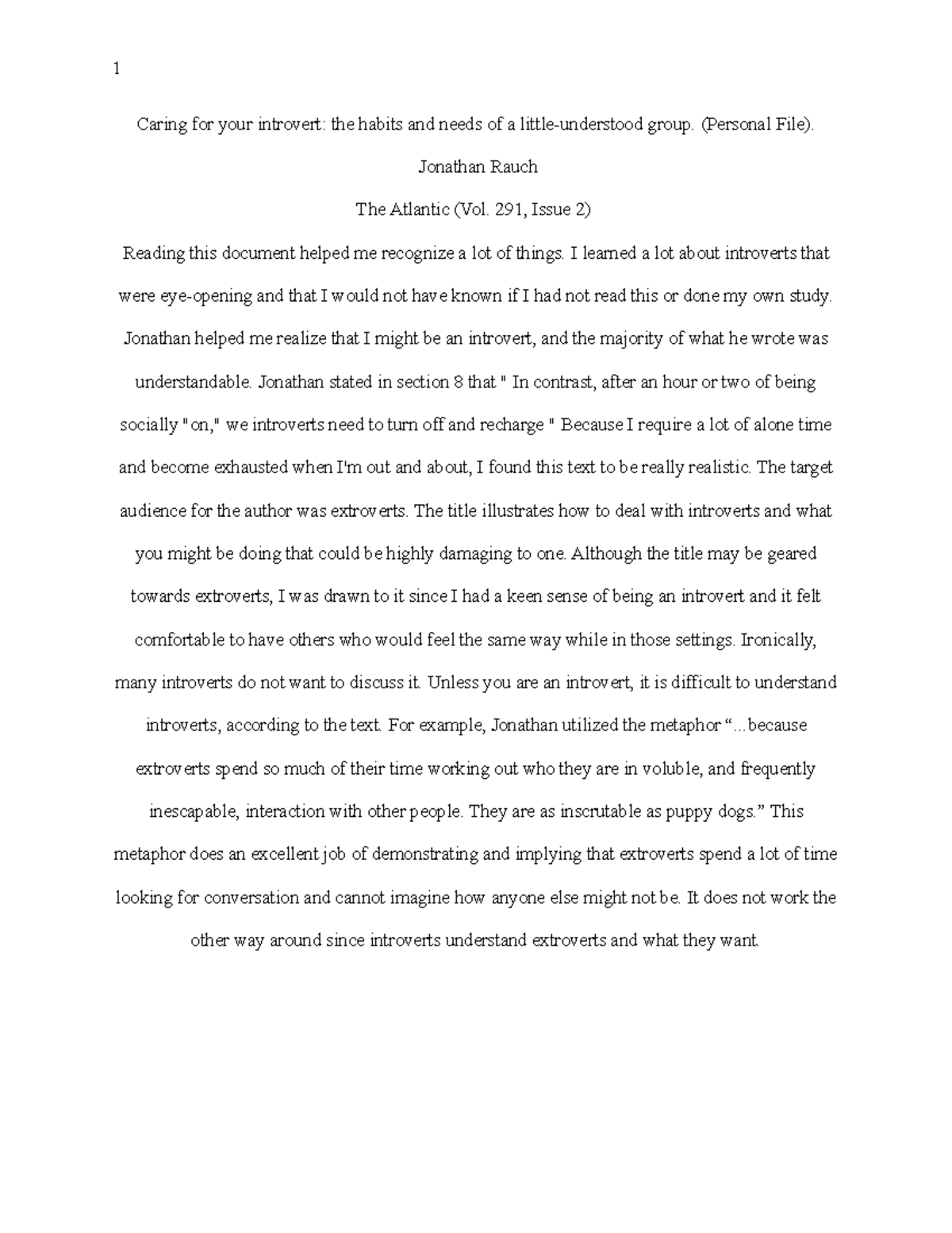 Introvert Notes Unit 1 - 1 Caring for your introvert: the habits and ...