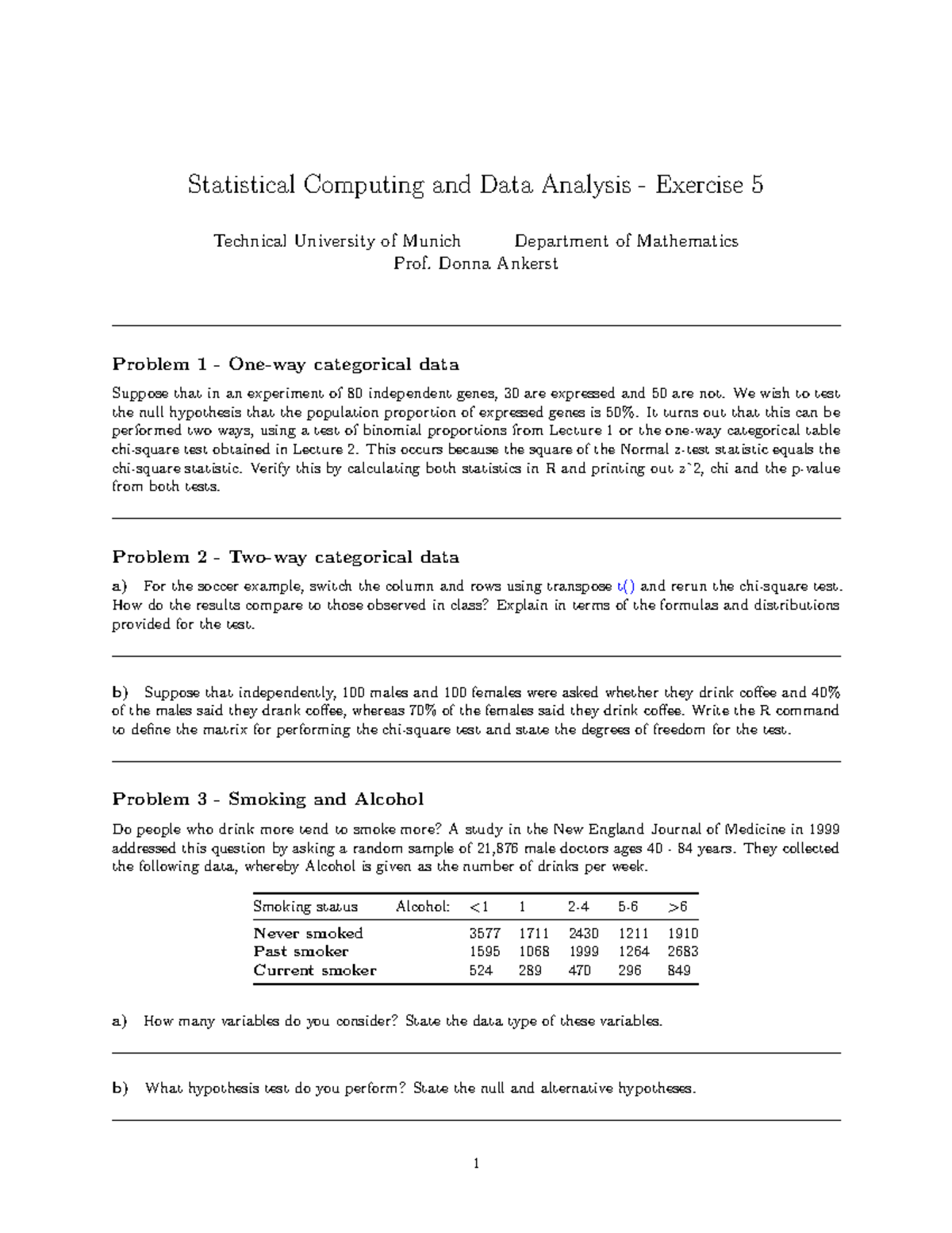 Problems 5 - Study Material Summer Semester - Statistical Computing and ...