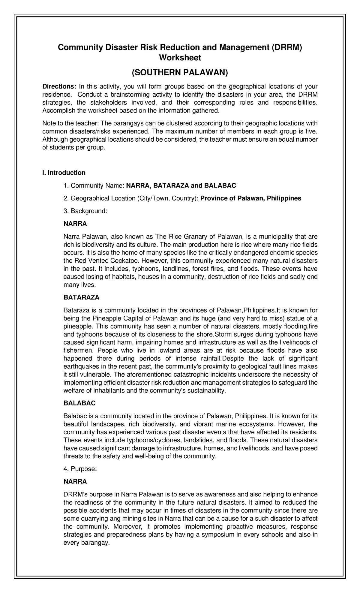 DRRM- Final - Community Disaster Risk Reduction and Management (DRRM ...