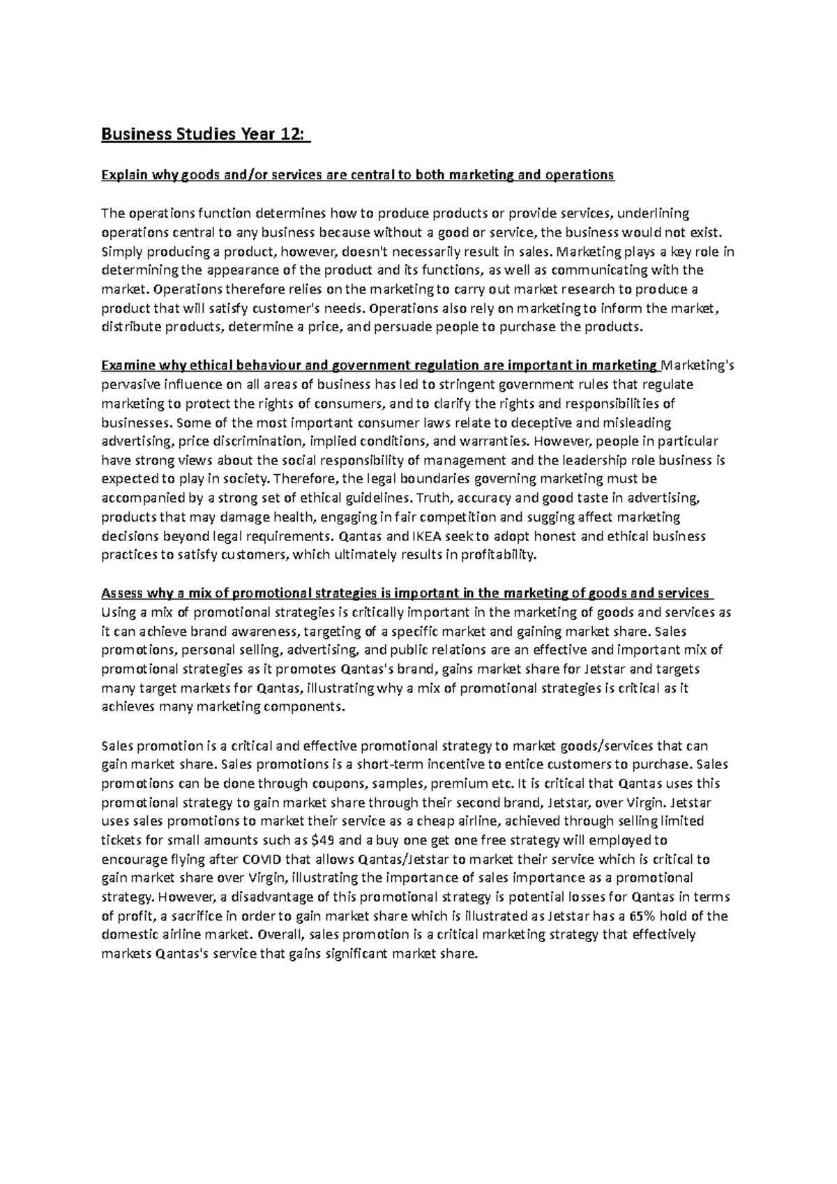 Business Studies Year 12 - Simply producing a product, however, doesn't ...