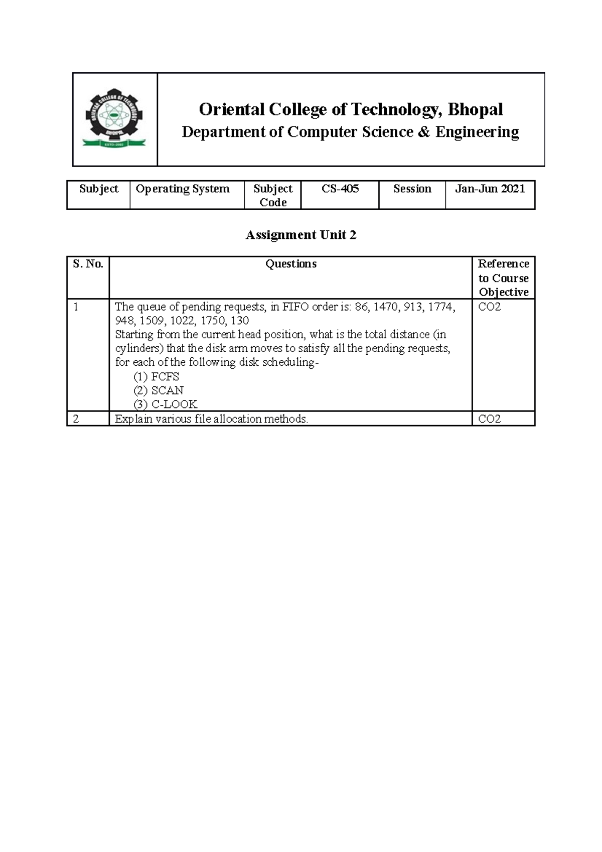 Operating system topics in detailed - Department of Computer Science ...