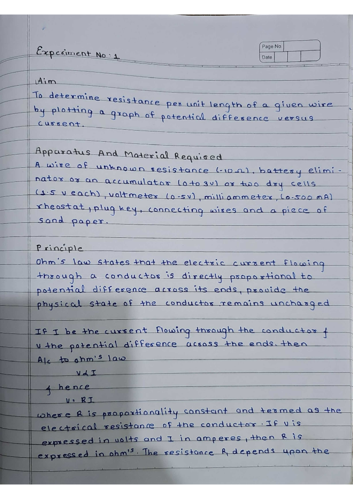 Physics Practical XII - Page No. Experiment No 1 Date Aim To determine ...
