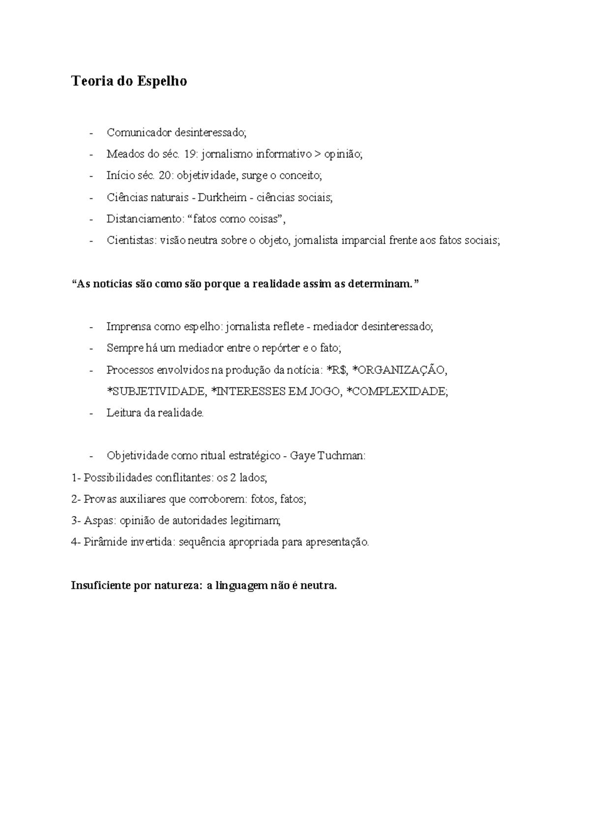 Teoria do Espelho - Objetividade como ritual Gaye Tuchman ...