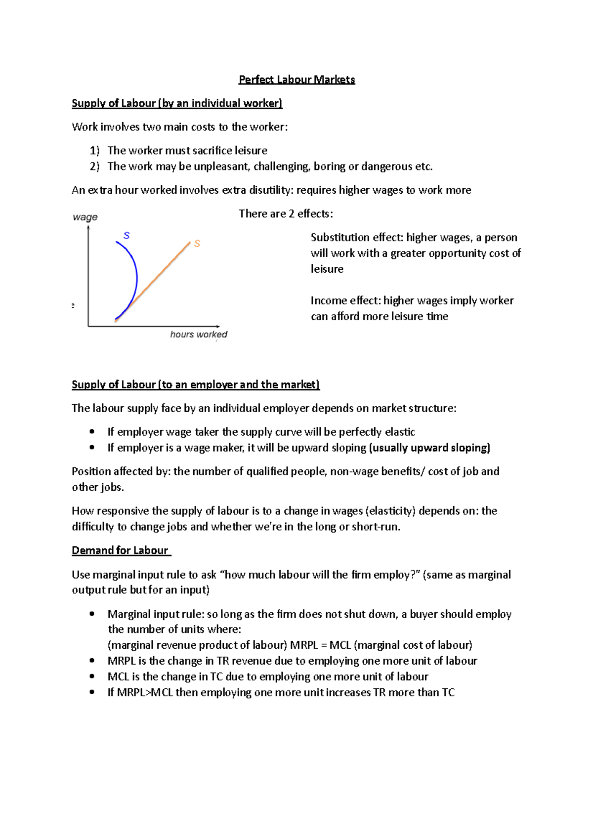 Microeconomics Lecture 22 - Perfect Labour Markets Supply of Labour (by ...