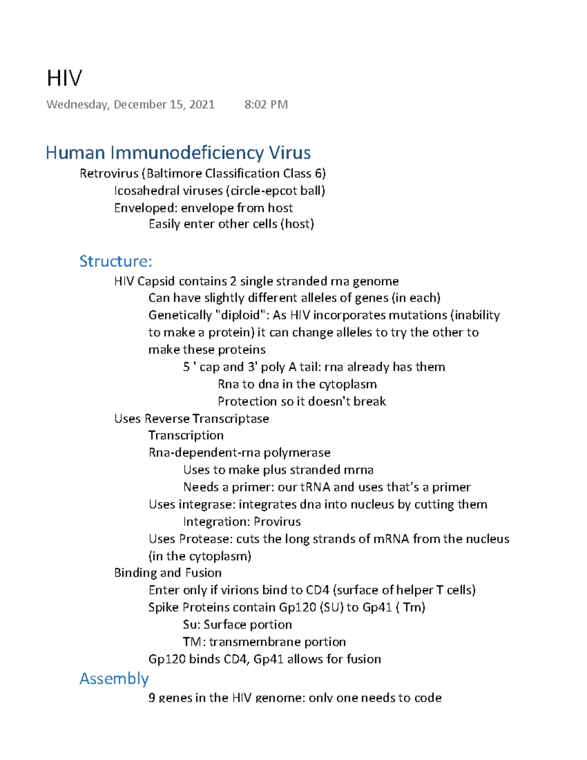 HIV - Teacher: Damiani - Human Immunodeficiency Virus Retrovirus ...