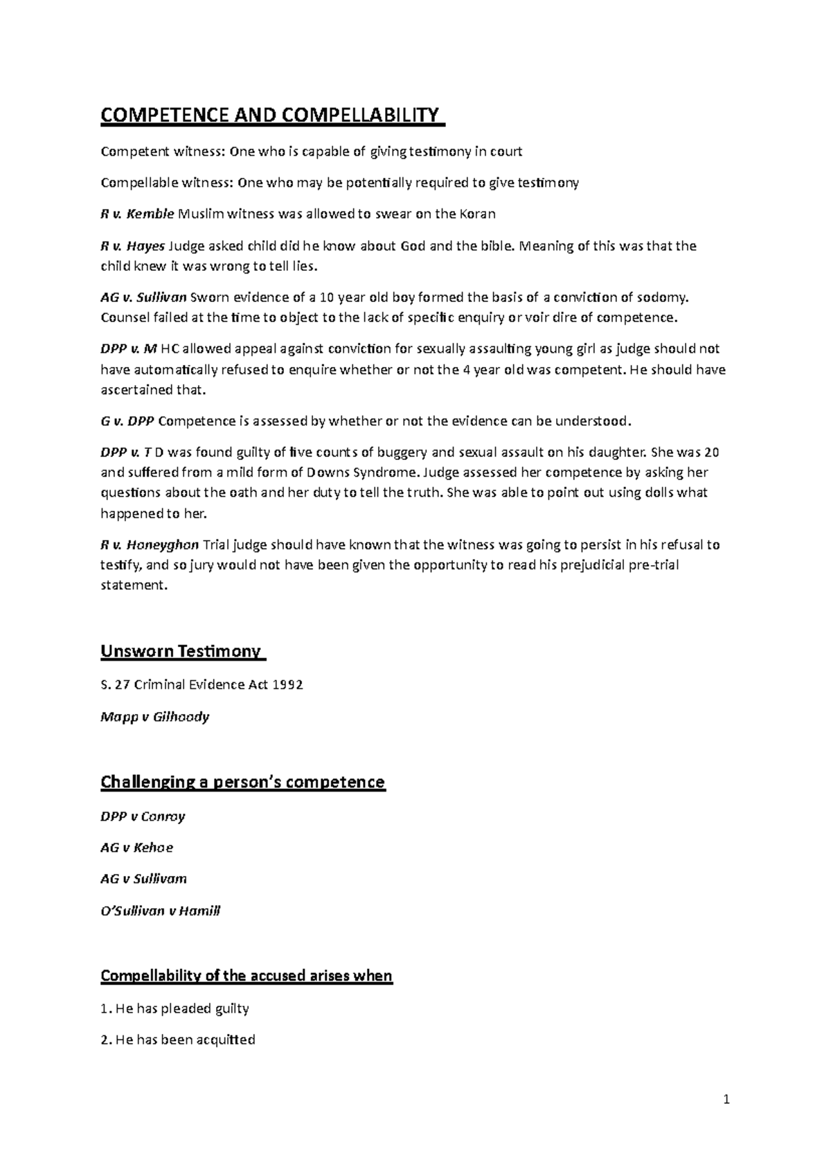 Competence AND Compellability - COMPETENCE AND COMPELLABILITY Competent ...