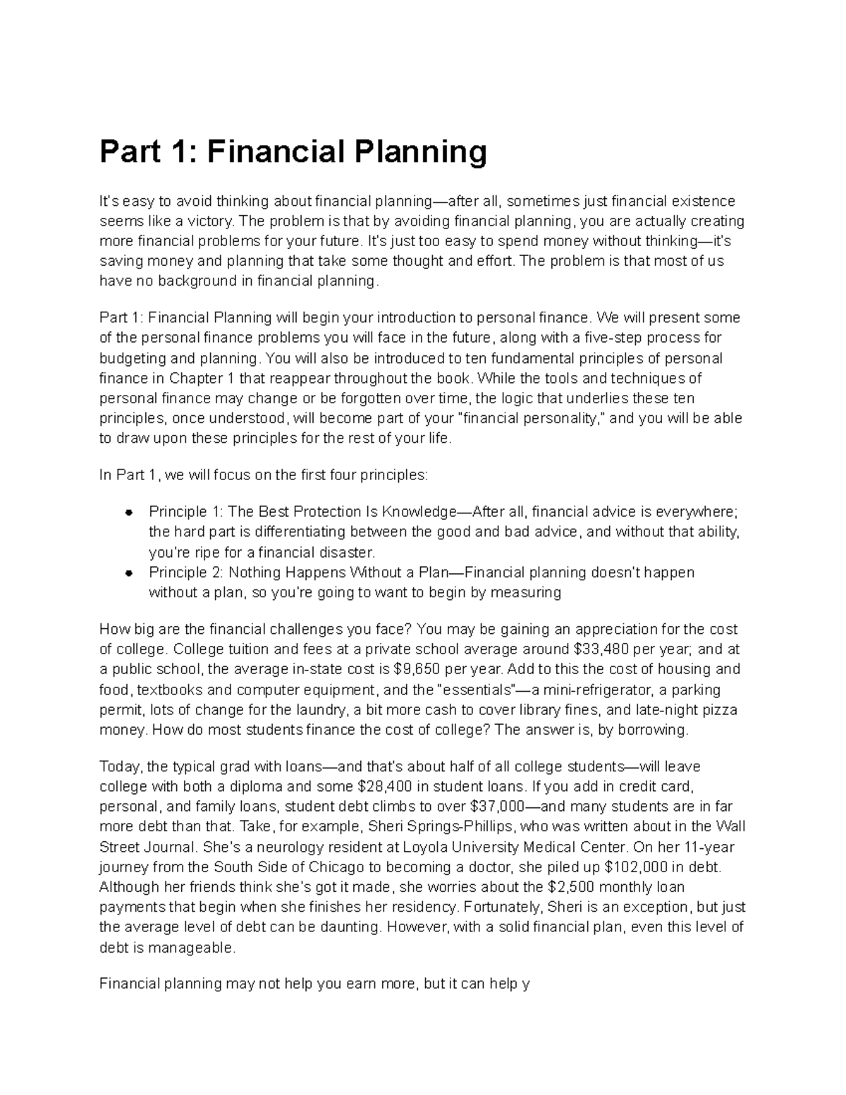Personal Finace week One - Part 1: Financial Planning It’s easy to ...