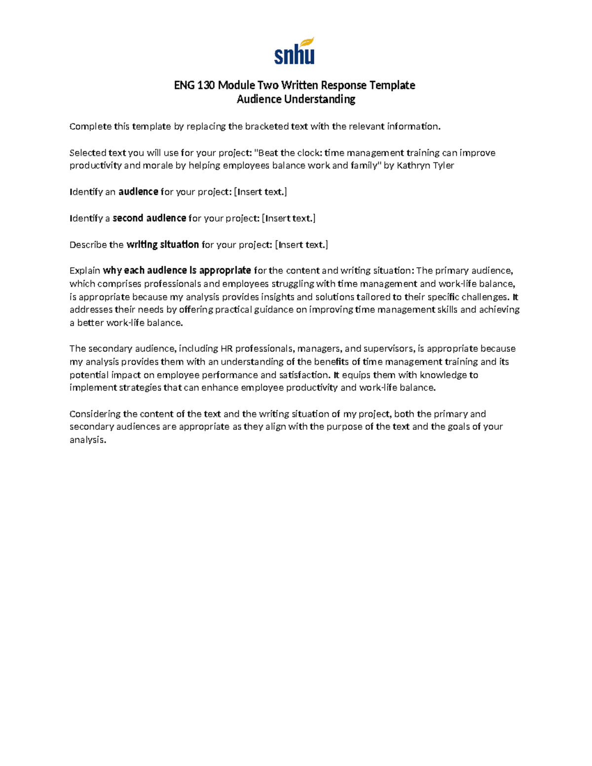 ENG 130 Module Two Written Response Temp - Selected text you will use ...