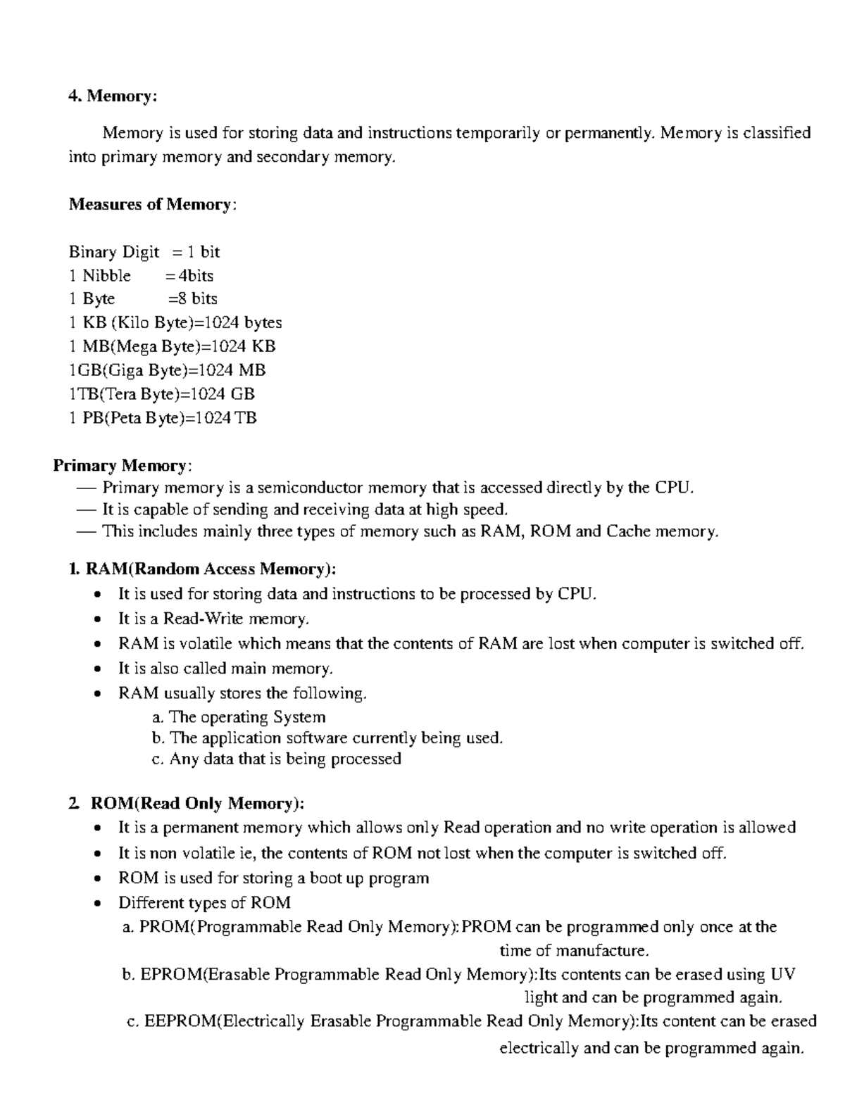 Memory computer science - 4. Memory: Memory is used for storing data ...
