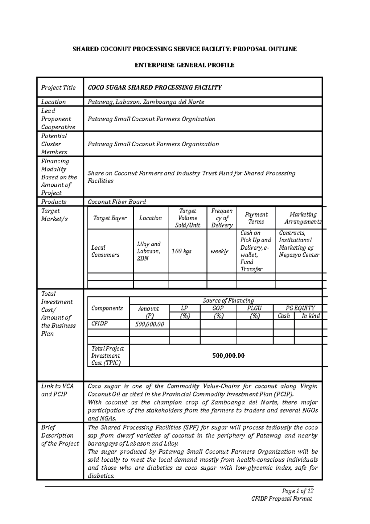 5 - Project Proposal for Coco Sugar - SHARED COCONUT PROCESSING SERVICE ...