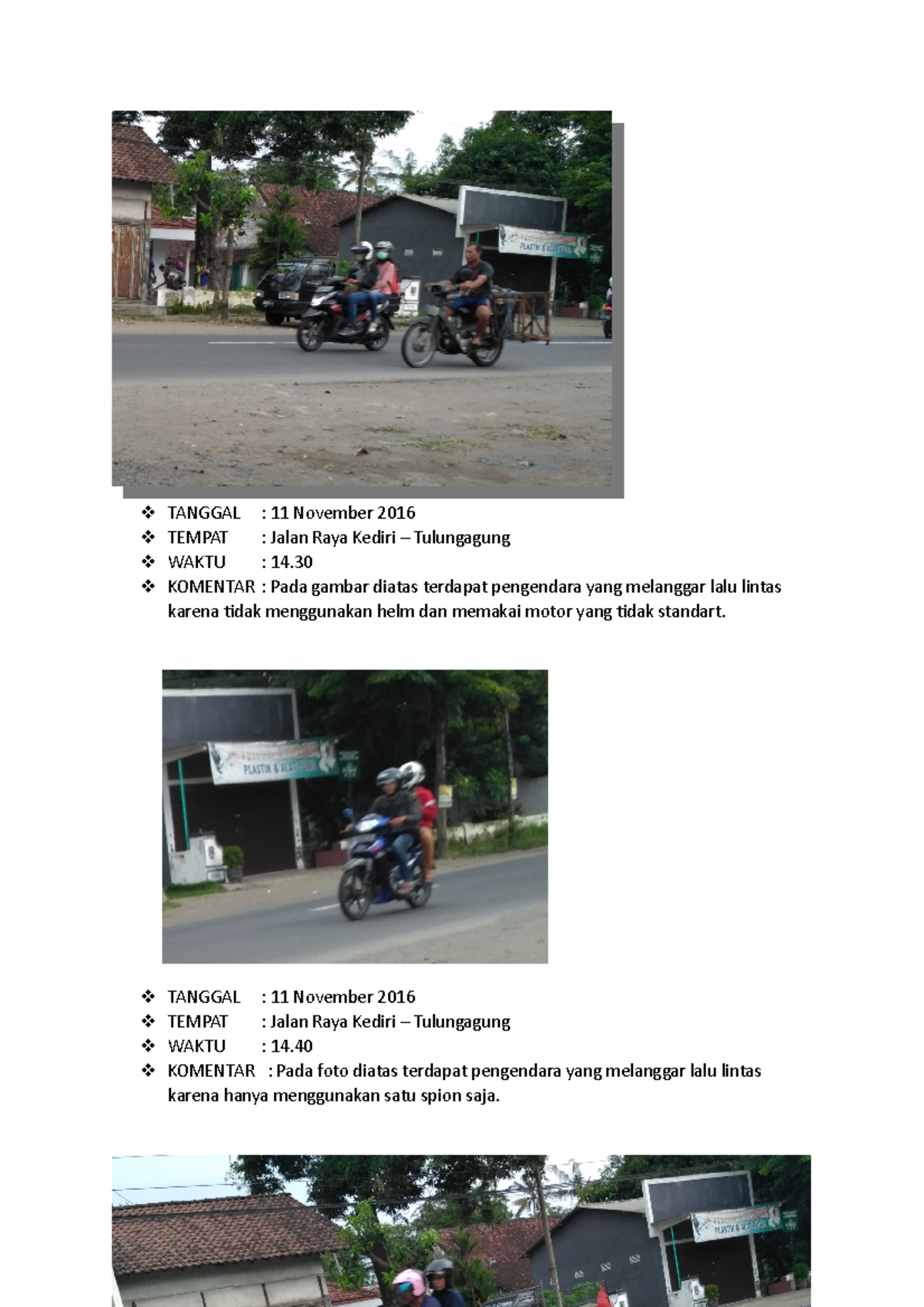 Pkn - TANGGAL : 11 November 2016 TEMPAT : Jalan Raya Kediri ...