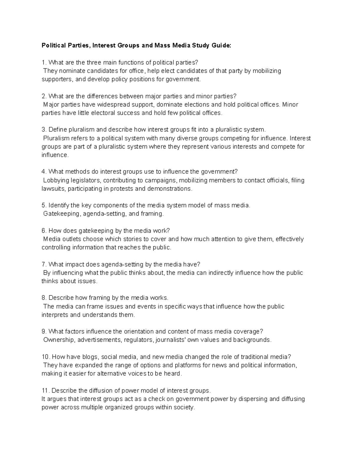 Political Parties, Interest Groups and Mass Media Study Guide - What ...