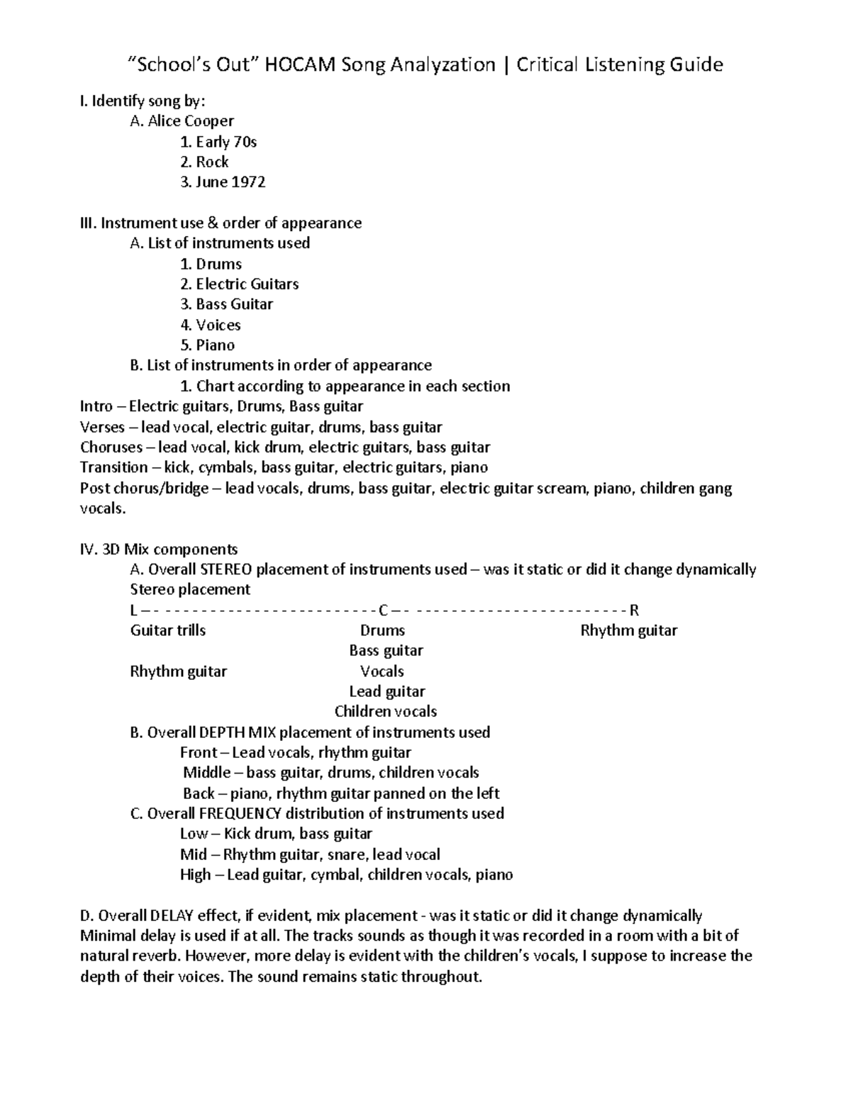 School's Out song analysis - “School’s Out” HOCAM Song Analyzation ...