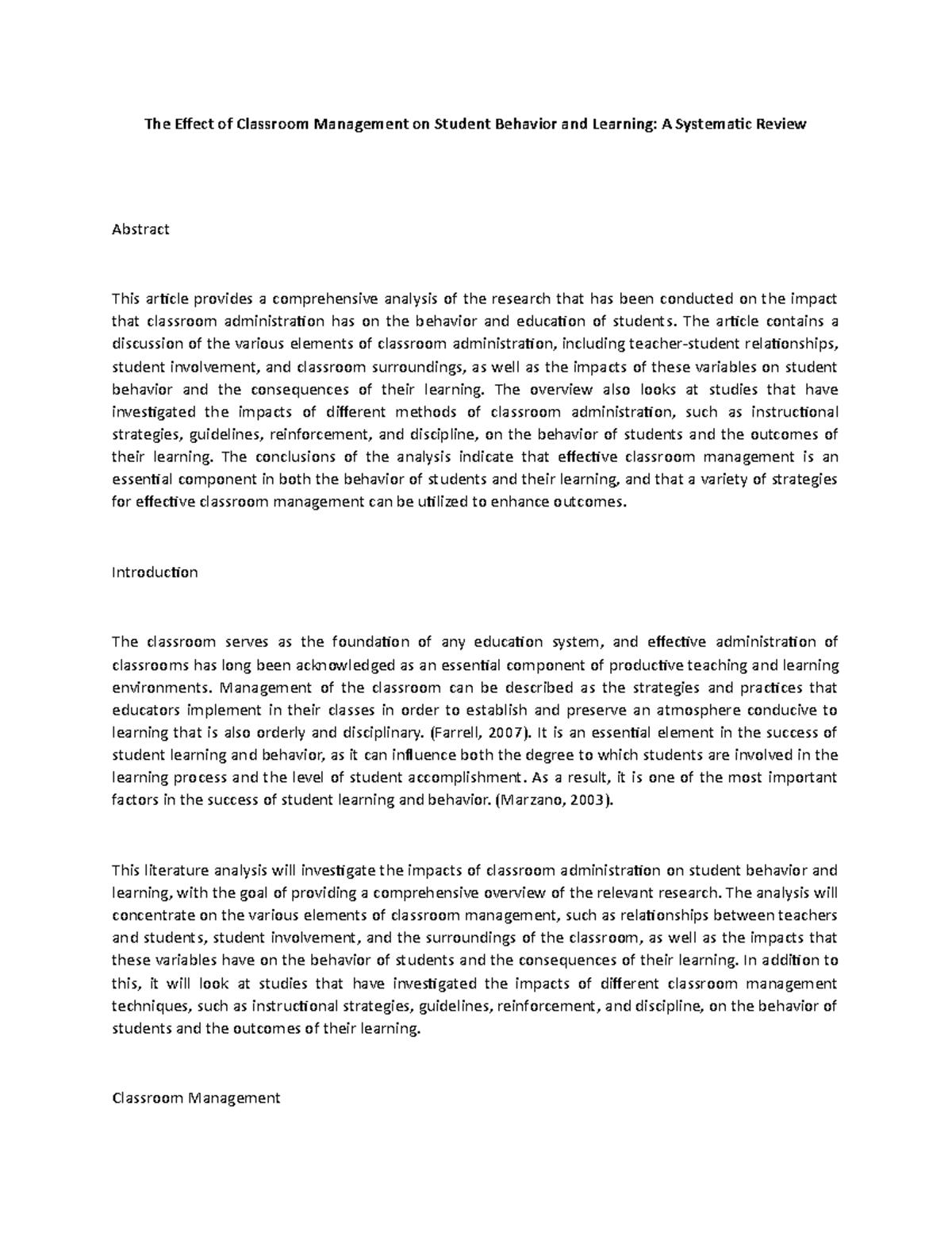 The Effect of Classroom Management on Student Behavior and Learning ...