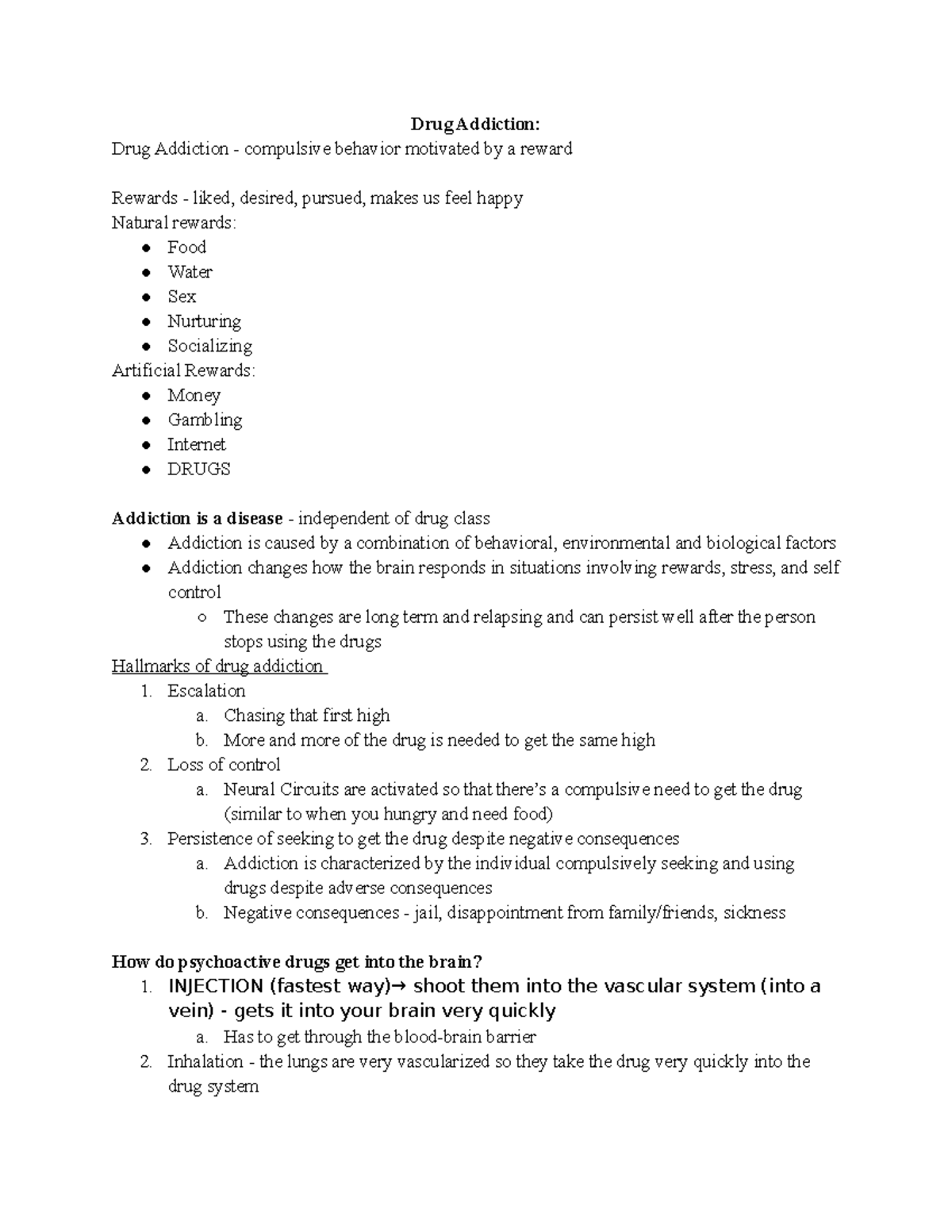 Drug Addiction - Professor: Leslie Smith This study guide combines ...