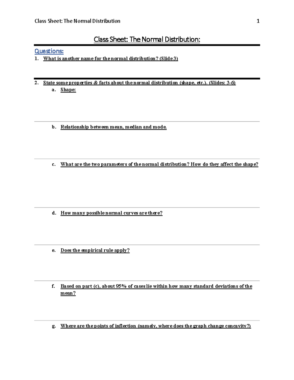 Normal dist class sheet - Class Sheet: The Normal Distribution ...