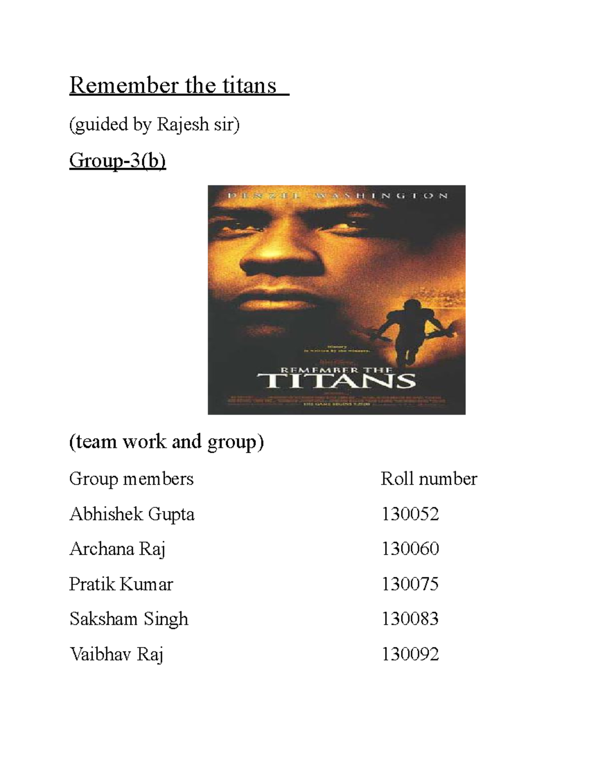 Remember the titans ...