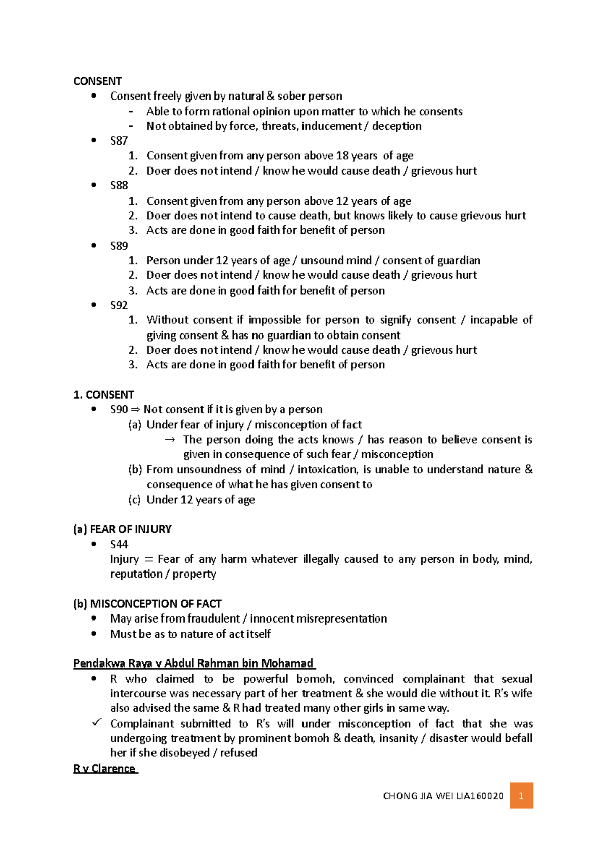 10 Consent - Lecture notes 10 - CONSENT Consent freely given by natural ...